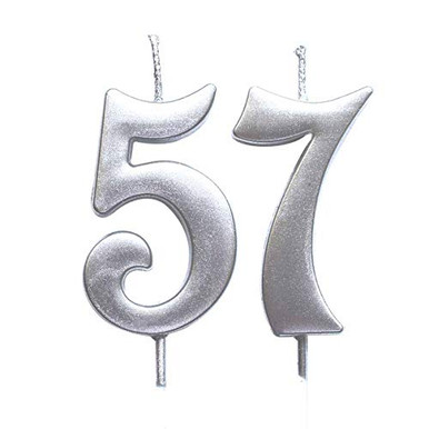 MAGJUCHE Silver 57th Birthday Numeral Candle, Number 57 Cake Topper ...