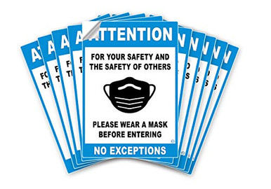 Attention Wear Mask Sign in Blue and White - 10 Durable Stickers with ...
