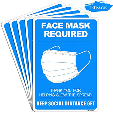 "FACE MASK Required" Sign 10-Pack, 10" x 7",Peel and Stick Vinyl Wall ...