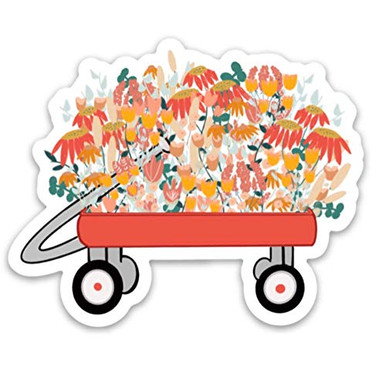 Flowers in a red wagon sticker - Waterproof vinyl decals ...
