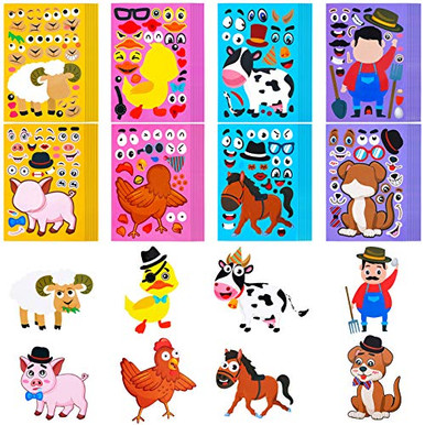 48 Sheets Farm Animal Stickers Animal Face Stickers Make a Farm Animal ...