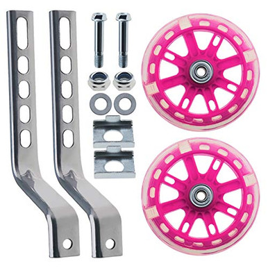 2X Pink LED Flash Kids Bike Stabilisers Bicycle Training Wheels Heavy ...