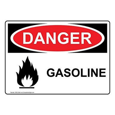 Danger Gasoline OSHA Safety Label Sticker Decal, 10x7 in. Vinyl for ...