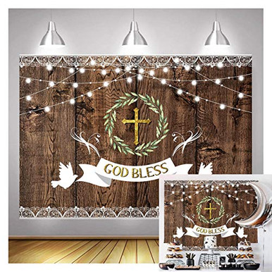 First Holy Communion Rustic Wood Board Glitter Ribbon Christening Party ...
