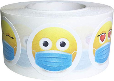 Face Mask Emoji Stickers, 6 Face Emojis on a Roll, 1 Inch Round Circles ...