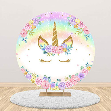 Avezano Rainbow Unicorn Round Backdrop Gold Unicorn Birthday Photo ...
