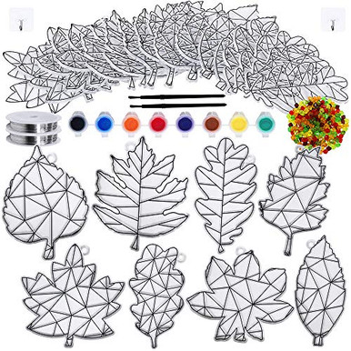 24 Sets Fall Leaf Suncatchers Ornaments Decorations DIY Window Paint ...