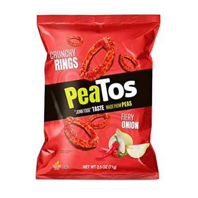 PeaTos Crunchy Rings Snacks, Fiery Onion, 2.5 Ounce (4 Count), Junk ...