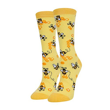 HAPPYPOP Women Girls Bee Socks, Novelty Funny Yellow Honey Bumble Bee ...