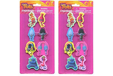 Party Favors Dreamworks Trolls 8pk Shaped Eraser on Card-2 Pack ...