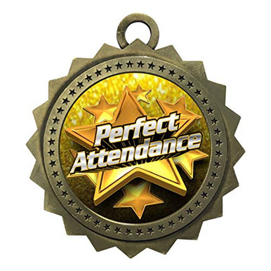 Large 3 Inch Perfect Attendance Star Gold Medal with Neck Ribbon Award ...