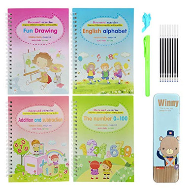 Magic Practice Copybook, 4pcs Calligraphy Copybooks for Kids, Reusable ...