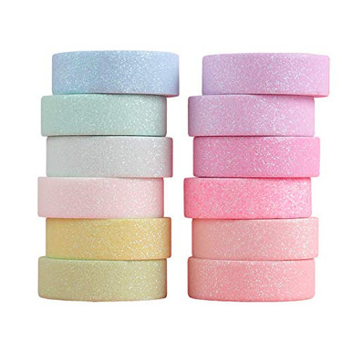 DIY Glitter Washi Tape Set - 12 Rolls Colored Masking Tape, Sparkle ...