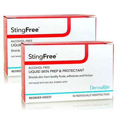 StingFree Alcohol Free Skin Prep Pads, 100 Count - Liquid Barrier Skin ...