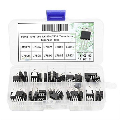 WINGONEER 50PCS 10Value LM317T-L7824 Voltage Regulator Transistor Assortment Set Box Kit 3Pin ...