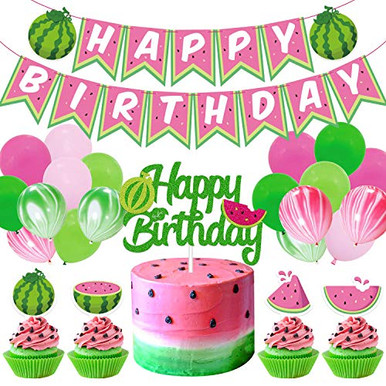 Watermelon Birthday Party Decorations Happy Birthday Banner Watermelon ...