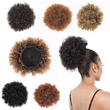 Hioffer Short Messy Kinky Bun Afro Puff Wig Hair Wrap Drawstring Puff ...