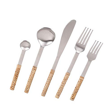Rattan Flatware Stainless Steel Forks, Knives, and Spoons Silverware ...
