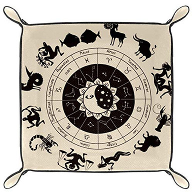 Circle of The Zodiac Signs Dice Tray, Folding Tray PU Leather Dice ...
