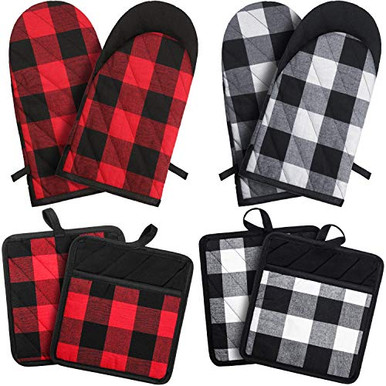 8 Pieces Buffalo Check Oven Mitts and Pot Holders Kitchen Black and ...