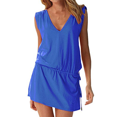 LAPAYA Women's Swim Beach Dress Deep V Neck Open-Back Beach Cover Up ...