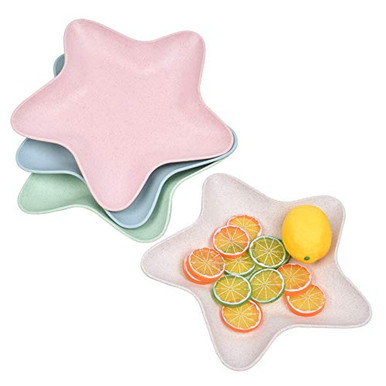 Set of 4 Star-shape Dinner Plates, Lnrkai Wheat Straw Plates ...