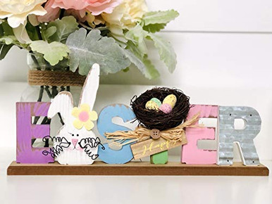 Easter Wooden Tabletop Sign Centerpiece with Easter Egg Decorations in ...