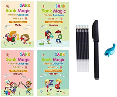 4 Pieces Magic Practice Copybook with Pen Set - Magic Reused Writing ...