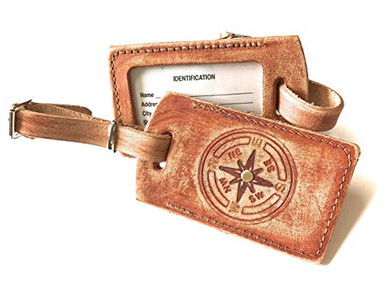 Rustic Tan Compass Rose Leather Luggage Tag in Boho Style with Name ...