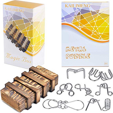 KAILIMENG Puzzle Box and Metal Puzzle Bundle - Secret Magic Puzzle Box ...