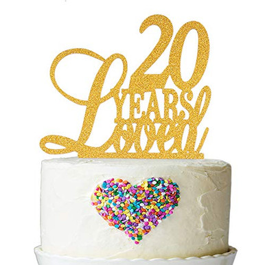 20 Years Loved Cake Topper - Cheers to 20 Years Cake Topper -Gold ...