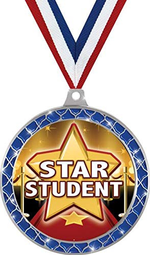 Star Student Blue Trellis Medal Silver, 2.5 inch Academic Excellence ...