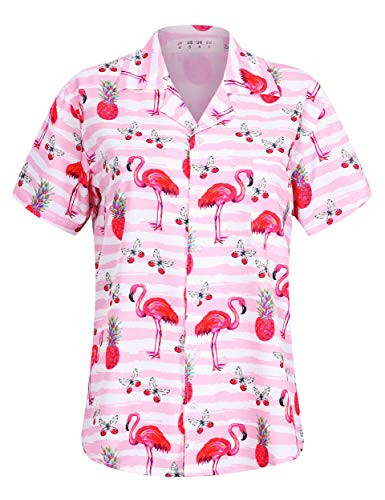Women's Flamingo Hawaiian Shirt Casual Short Sleeve Tropical Tops WHS04 ...