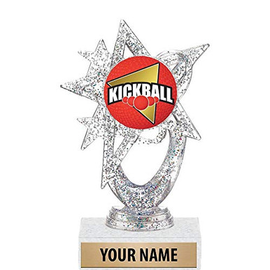 5.5 inch Silver Glitter Kickball Trophies, Custom Astral Star Kickball ...