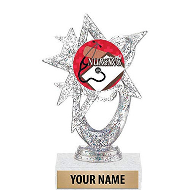 5.5 inch Silver Glitter Nursing Trophies, Custom Astral Star Nursing ...