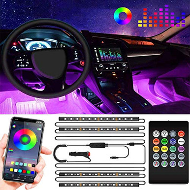 Benxusee Car LED Strip Lights Interior 4pcs 48 LED Remote and APP ...