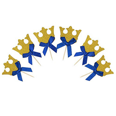 Gold Glitter Royal Prince Crown Cake Cupcake Toppers Picks for Wedding ...