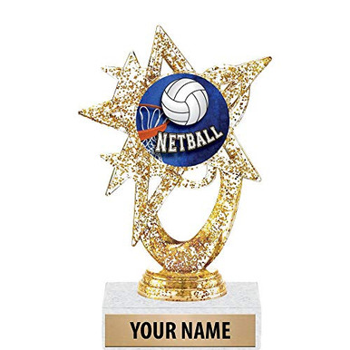 5.5 inch Gold Glitter Netball Trophies, Custom Astral Star Netball ...