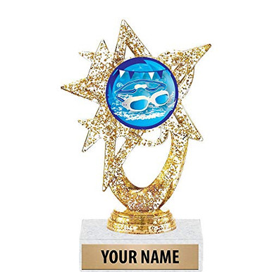5.5 inch Gold Glitter Swimming Trophies, Custom Astral Star Swimming ...