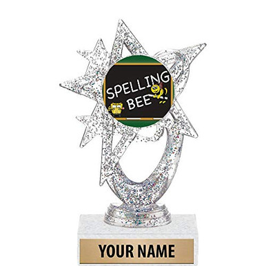 5.5 inch Silver Glitter Spelling Bee Trophies, Custom Astral Star ...