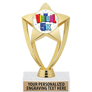 Crown Awards 6 inch Virtual Run 5K Shiny Gold Star Trophy,Virtual Run ...