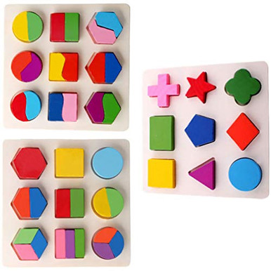 Toddmomy 3 Sets Wooden Geometry Puzzle Toys Geometry Shape Puzzle Hand ...