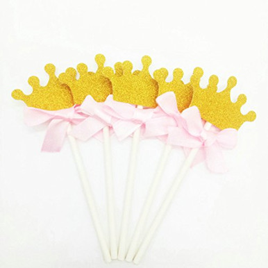 Paity Pink and Gold Princess Crown Cake Cupcake Toppers Picks, Crown ...