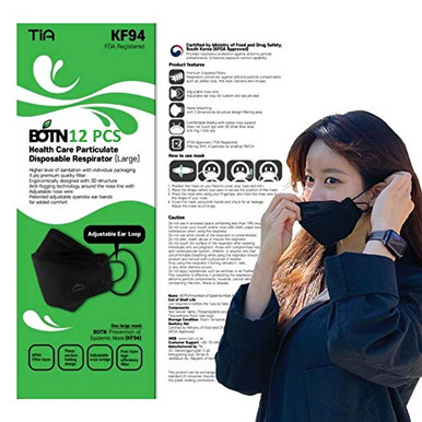 Pack of 12 Black BOTN KF94 MASK BOTN Black KF94 Face Mask Made in Korea ...