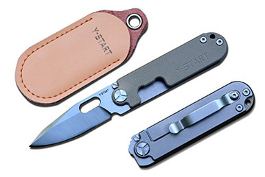 Mini Bean Knife 440C Folding Blade Khaki G10 and Titanium Handle with ...