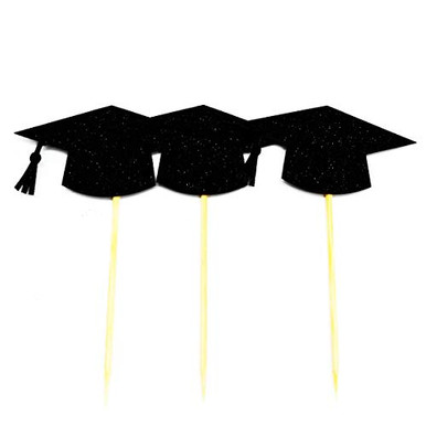 Black Graduation Cap Cupcake Toppers Double Side Graduation Party ...