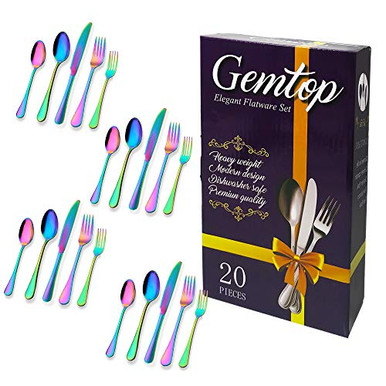Rainbow Silverware Set, Colorful Stainless Steel flatware set Include ...