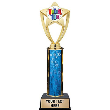 Crown Awards 11 inch Virtual Run 10K Blue and Gold Star Column Trophy ...