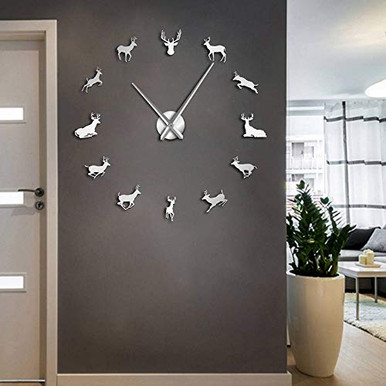 Woodland Deer Giant DIY Large Wall Clock with Mirror Effect Wall Art ...