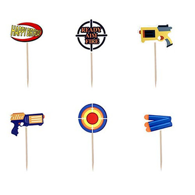 30 Pcs Cupcake Toppers for Gun Picks Target Birthday Bullet War Cake ...
